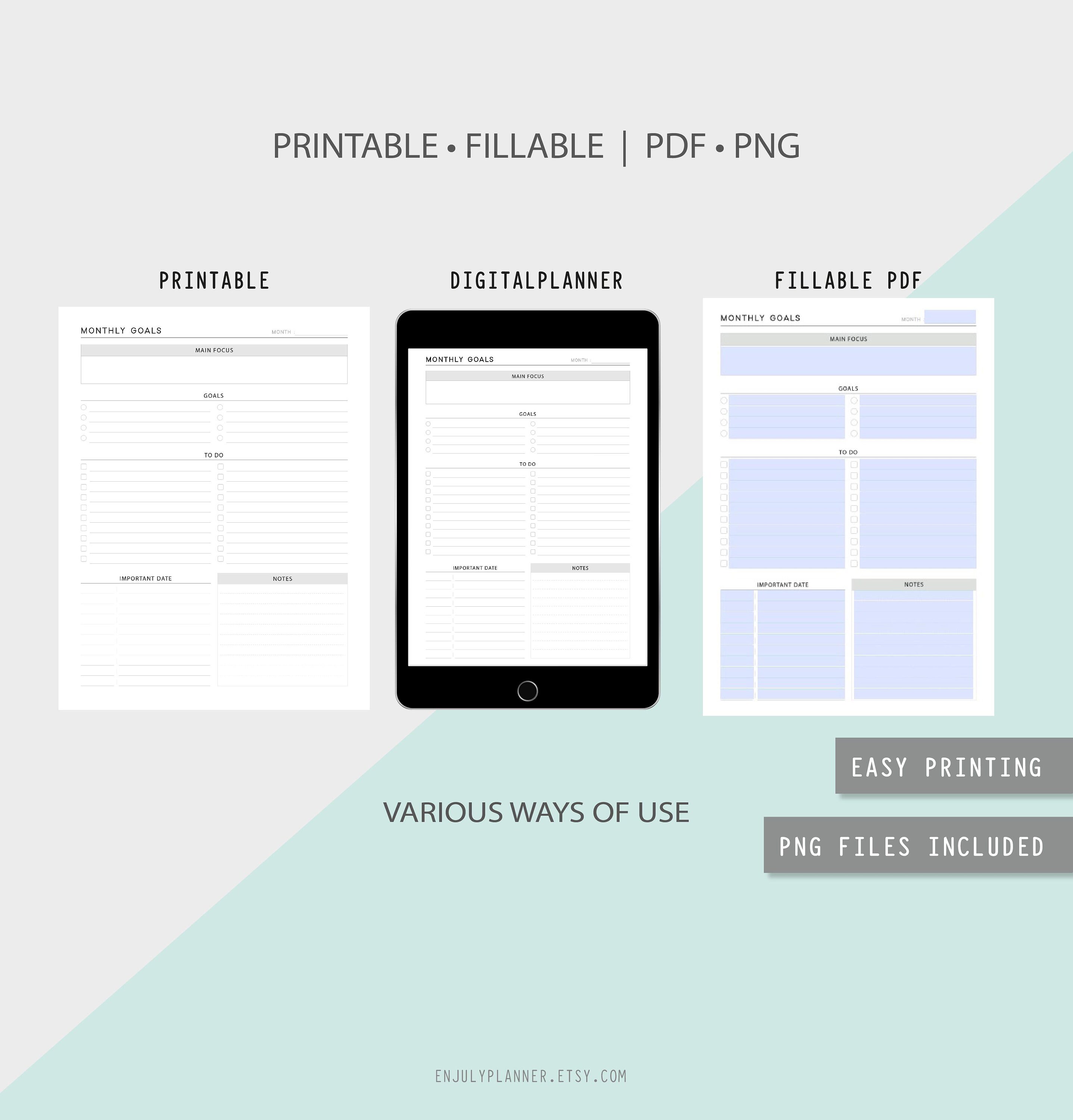 Monthly Goal Printable Fillable Monthly Plan, to Do List Productivity ...