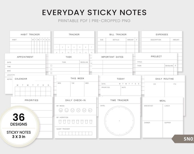 2025 Printable Sticky Notes, 3x3 Mini Calendar Printable Planner Cards ...