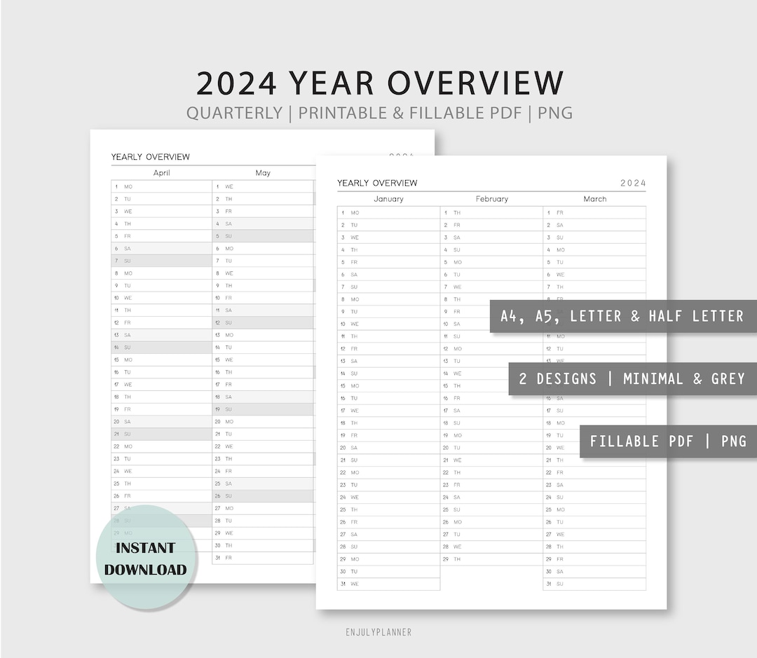 2024 Yearly Planner Printable Yearly Agenda Yearly Planner Fillable ...