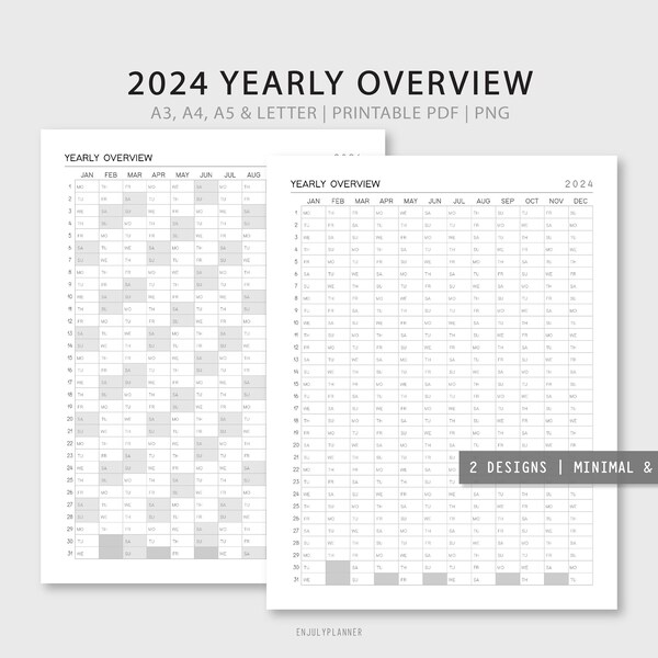 Yearly 2024 Planner One Page - Etsy UK