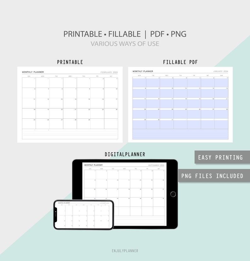 2024 Monthly Planner Printable Monthly Calendar Printable Planner ...