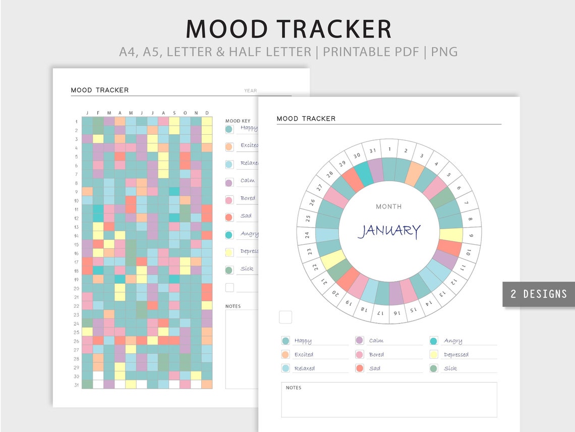 Mood Tracker Printable A Year in Pixels Monthly Circular - Etsy UK