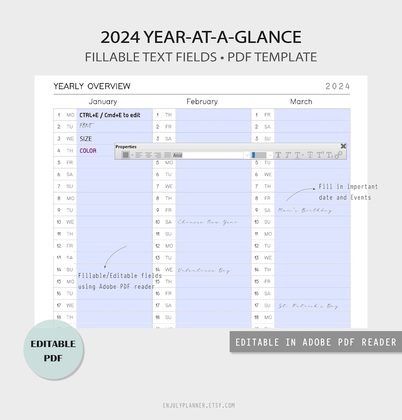 2024 Yearly Planner Printable Yearly Agenda Yearly Planner Fillable ...