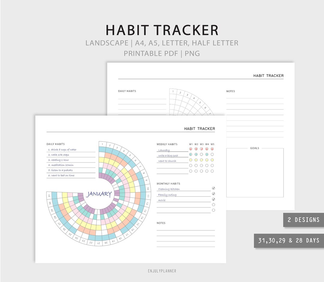 Circle Habit Tracker | Landscape Printable Monthly Habit Track | Habit ...