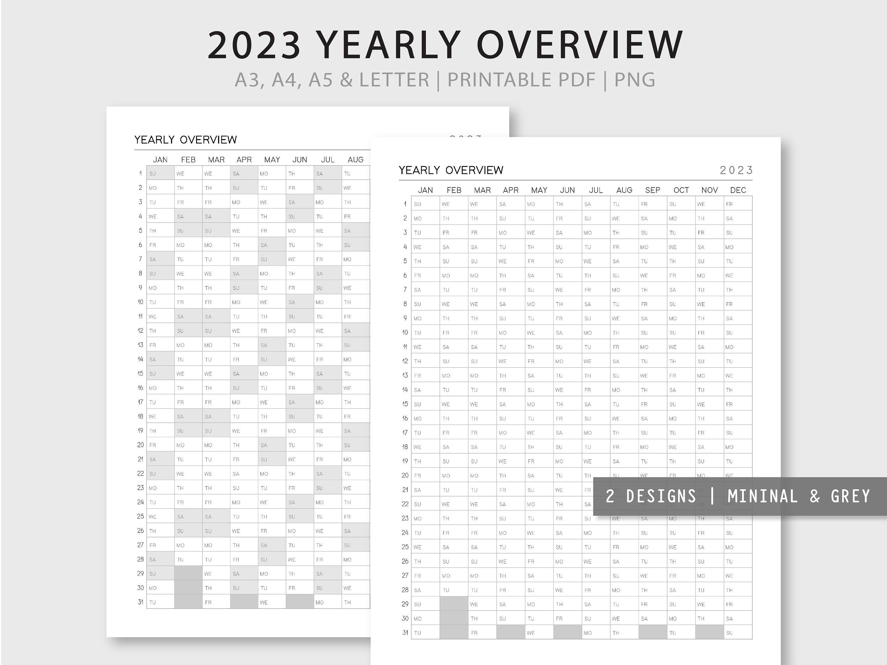 2024 Yearly Planner Printable Yearly Overview Yearly Tracker Year at A ...