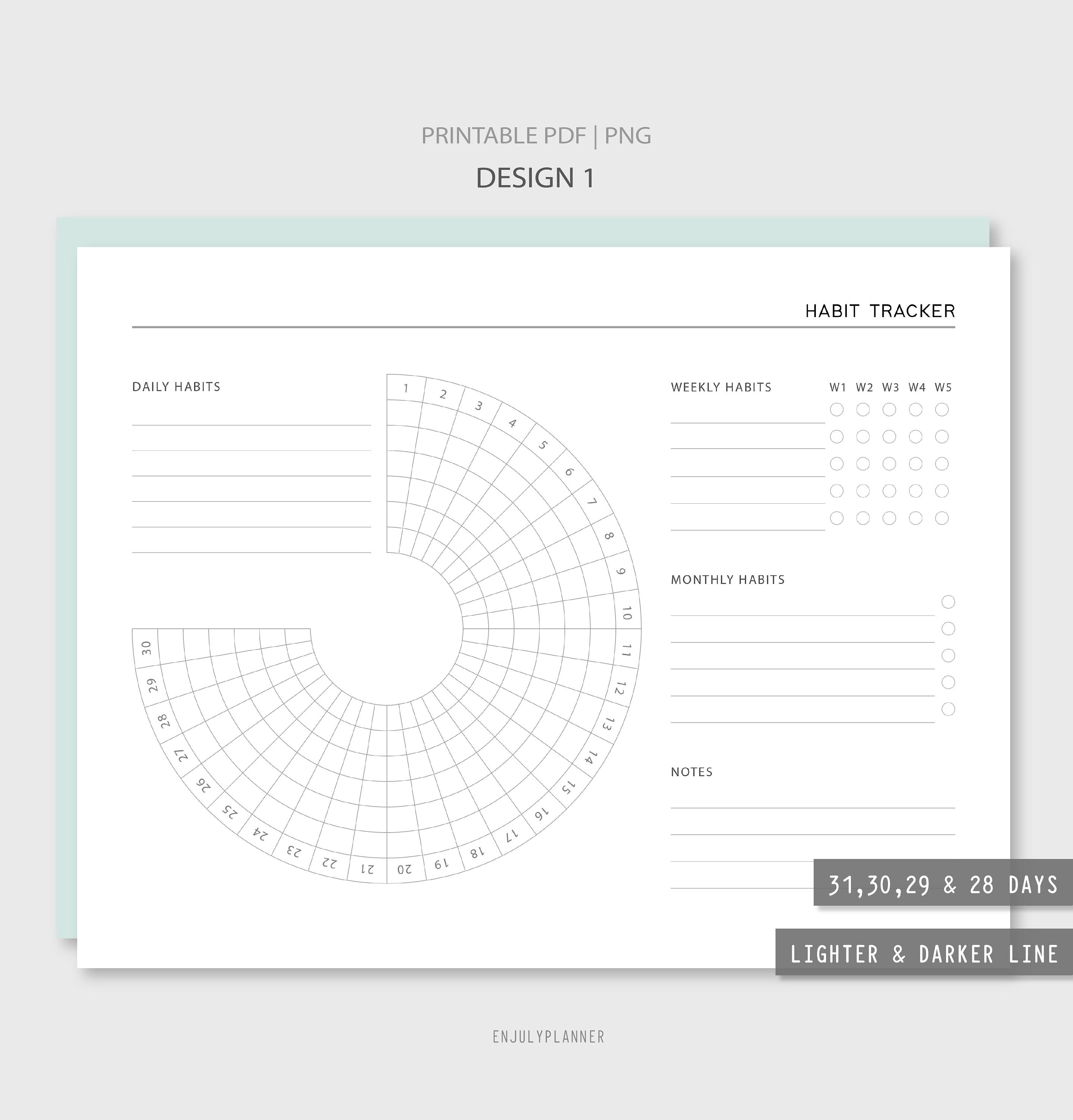 Circle Habit Tracker Landscape Printable Monthly Habit Track Habit ...