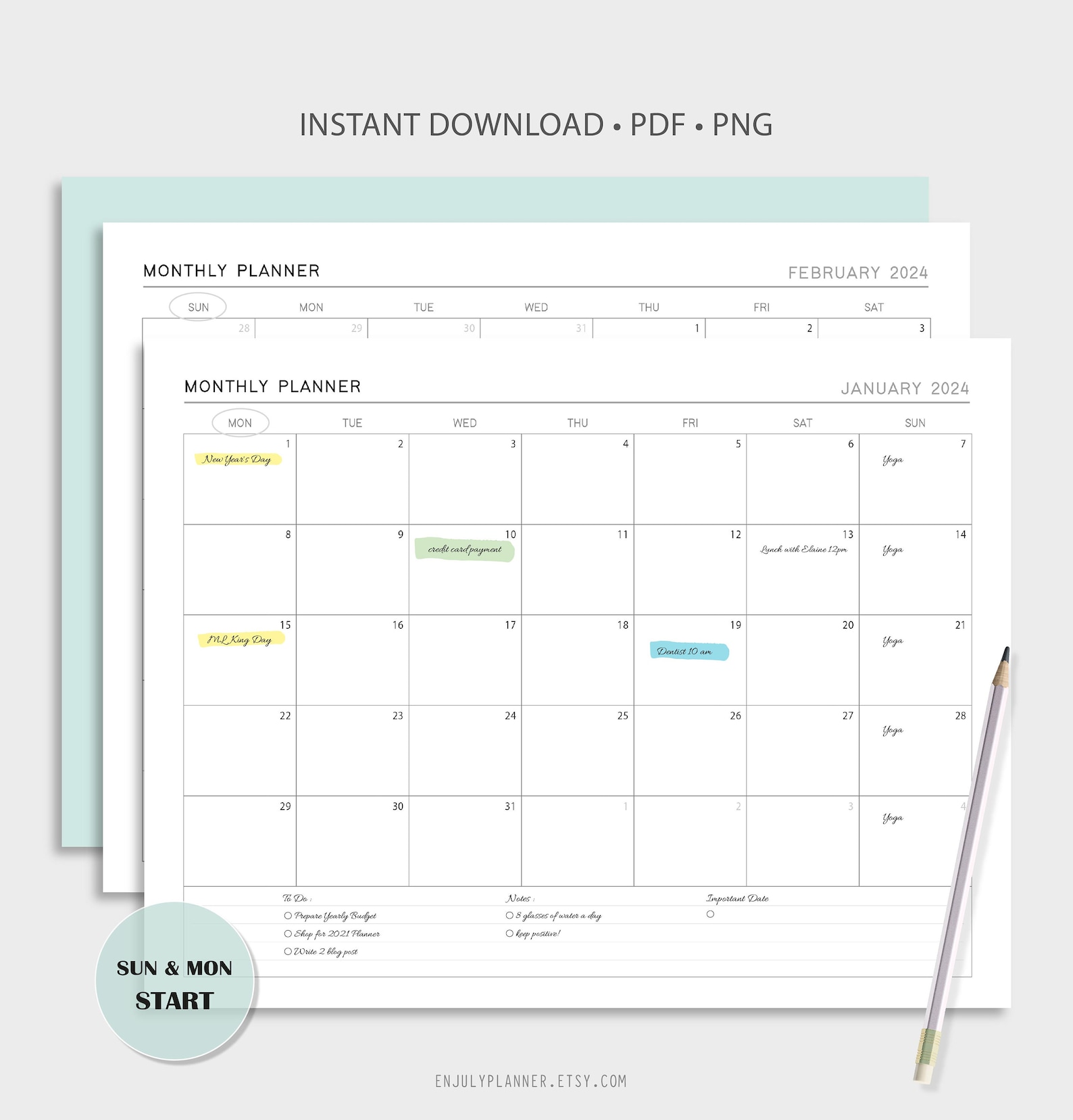 2024 Monthly Planner Printable Monthly Calendar Printable Planner ...