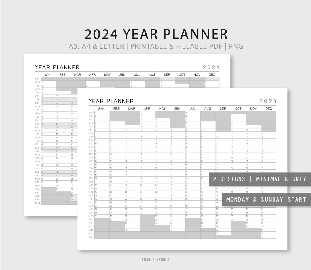 2024 Yearly Planner Printable Yearly Calendar Landscape Year at A ...