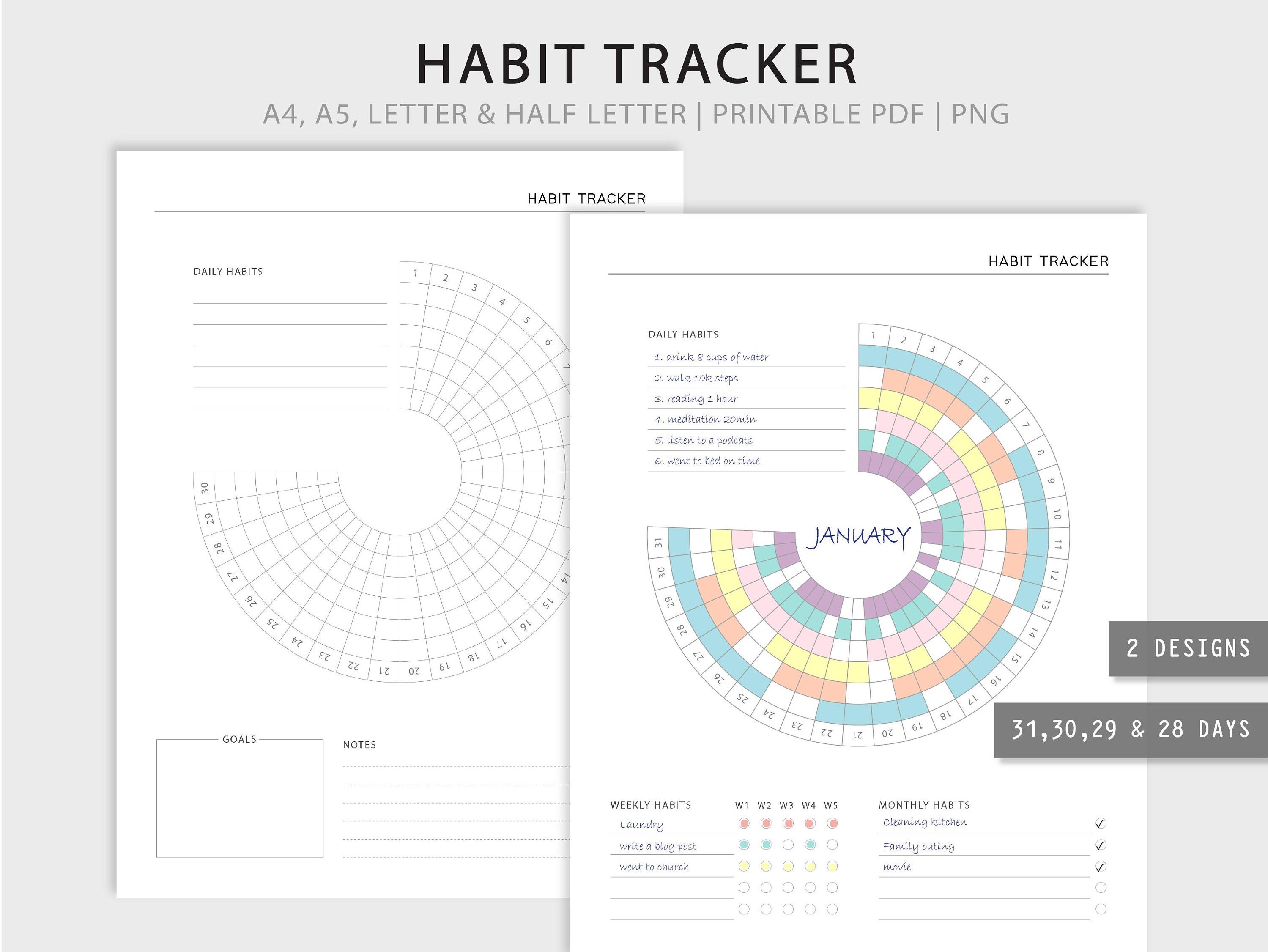 Circle Habit Tracker Printable Monthly Habit Track (Download Now) - Etsy