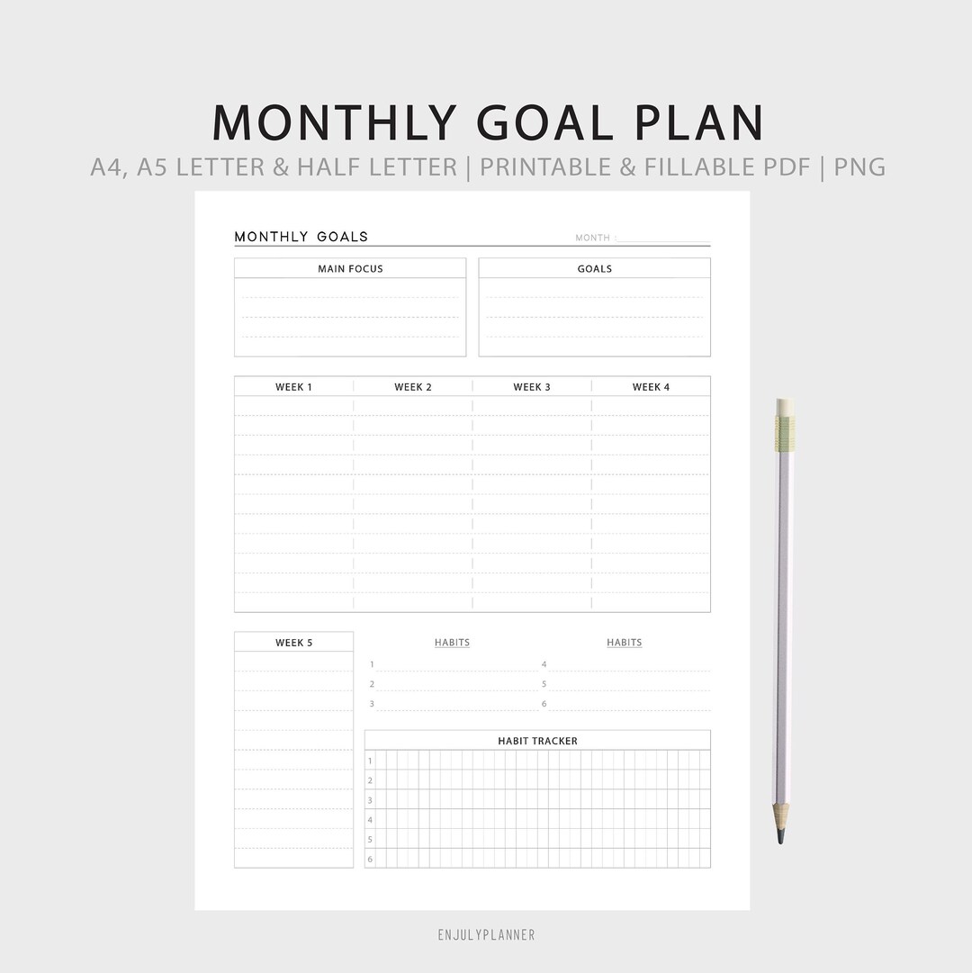 Printable Monthly Goal Plan: Fillable A5 Planner (digital Download) - Etsy