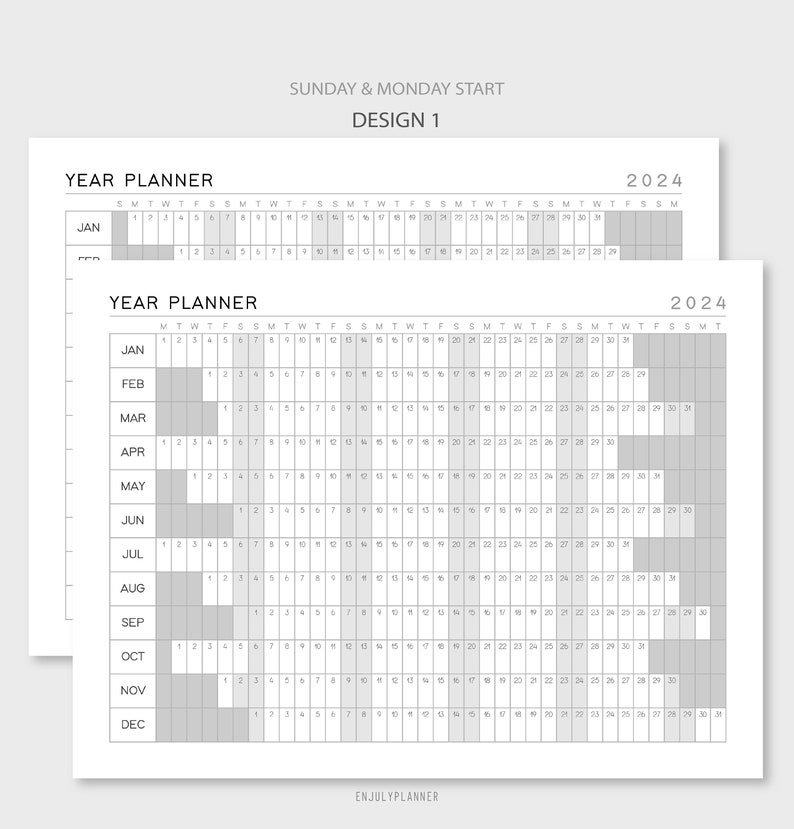 2024 Yearly Planner Printable Yearly Calendar Horizontal Year at A ...
