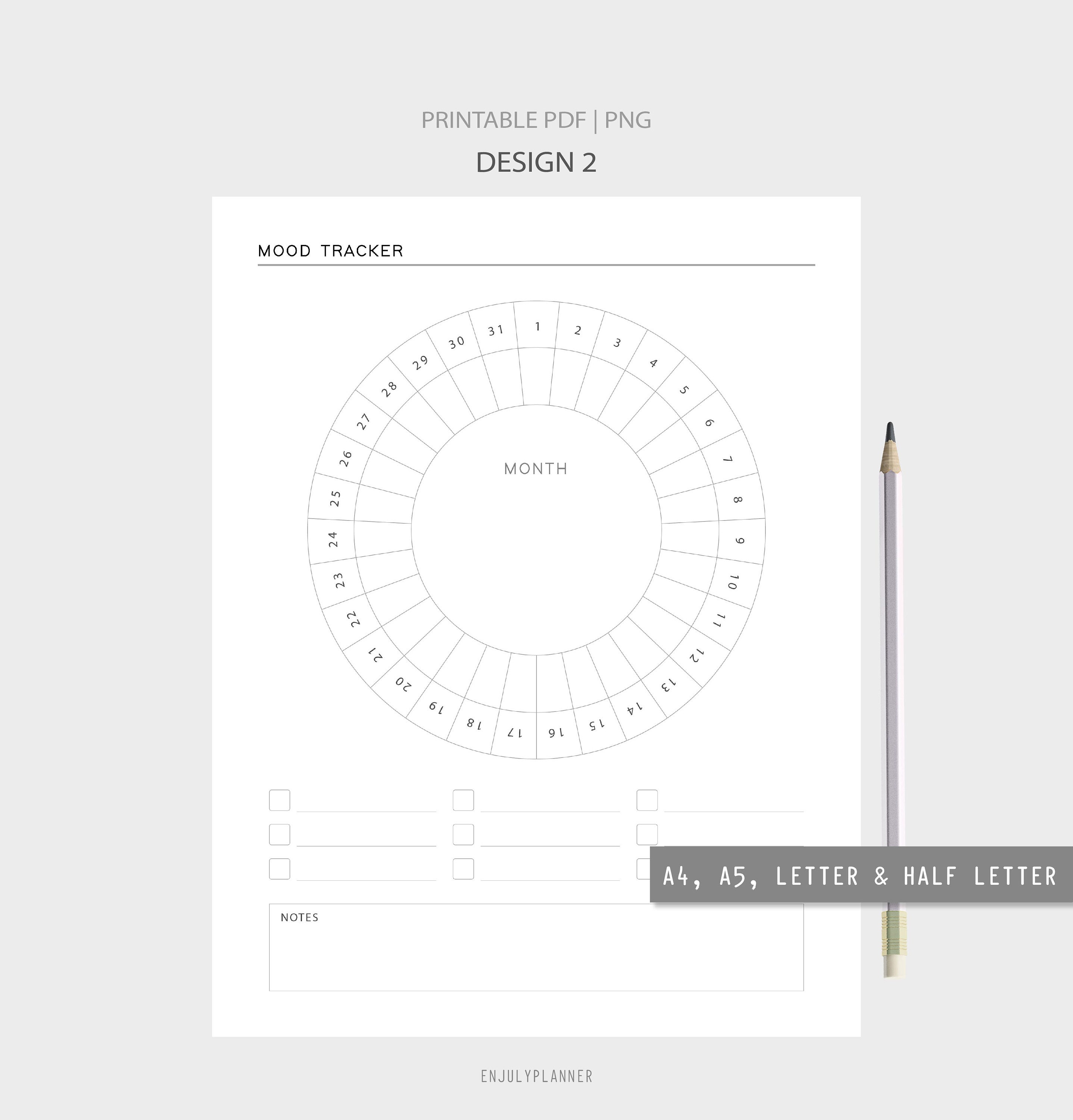 Mood Tracker Printable A Year in Pixels Monthly Circular - Etsy UK