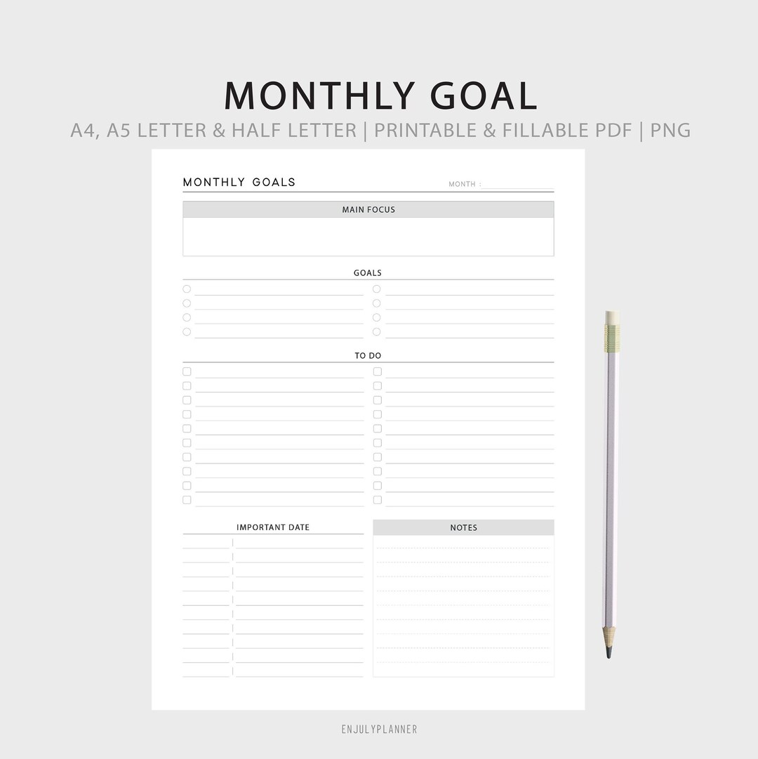 Monthly Goal | Printable Fillable Monthly Plan, to Do List ...