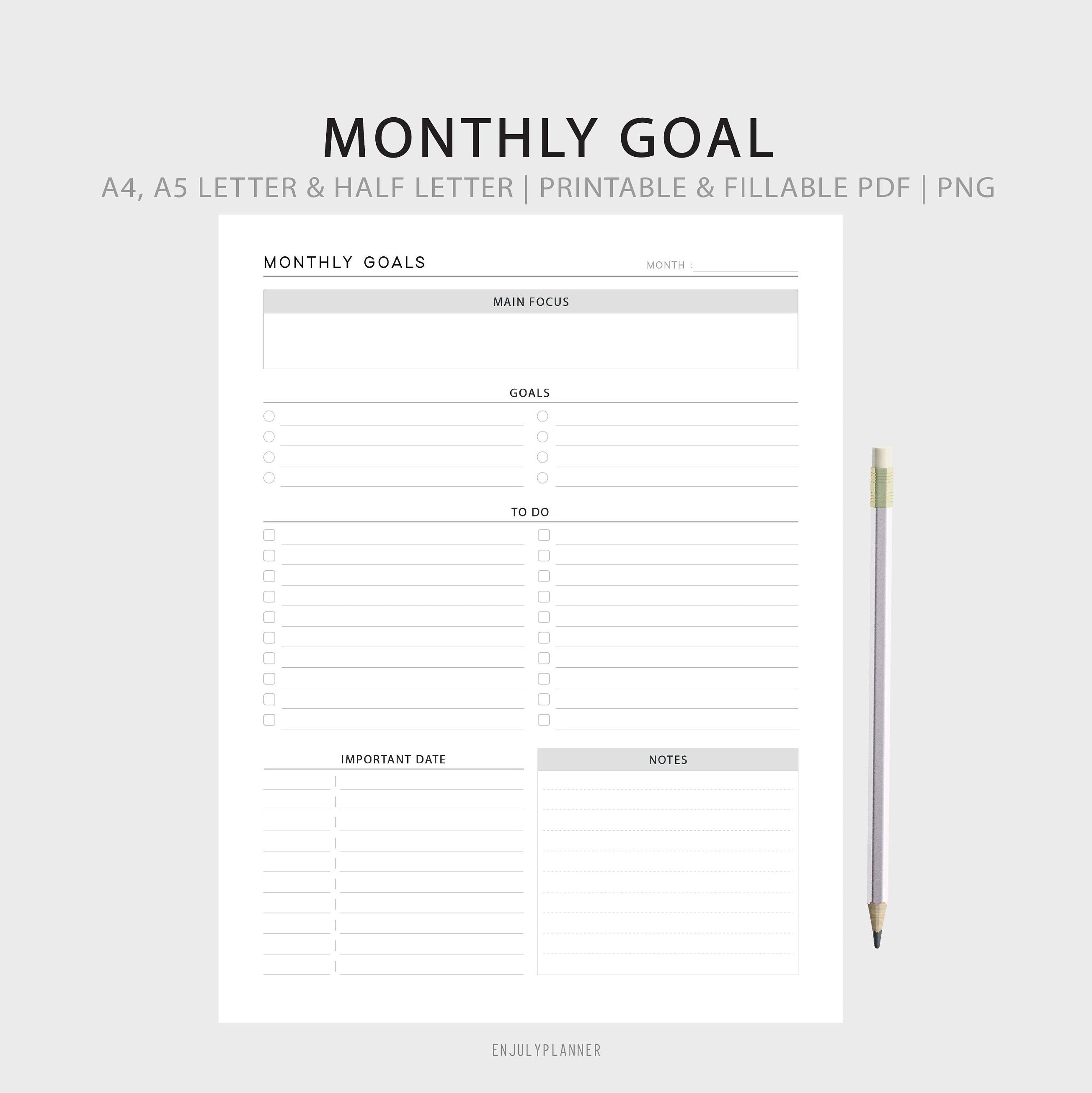 Monthly Goal Printable Fillable Monthly Plan, to Do List Productivity ...