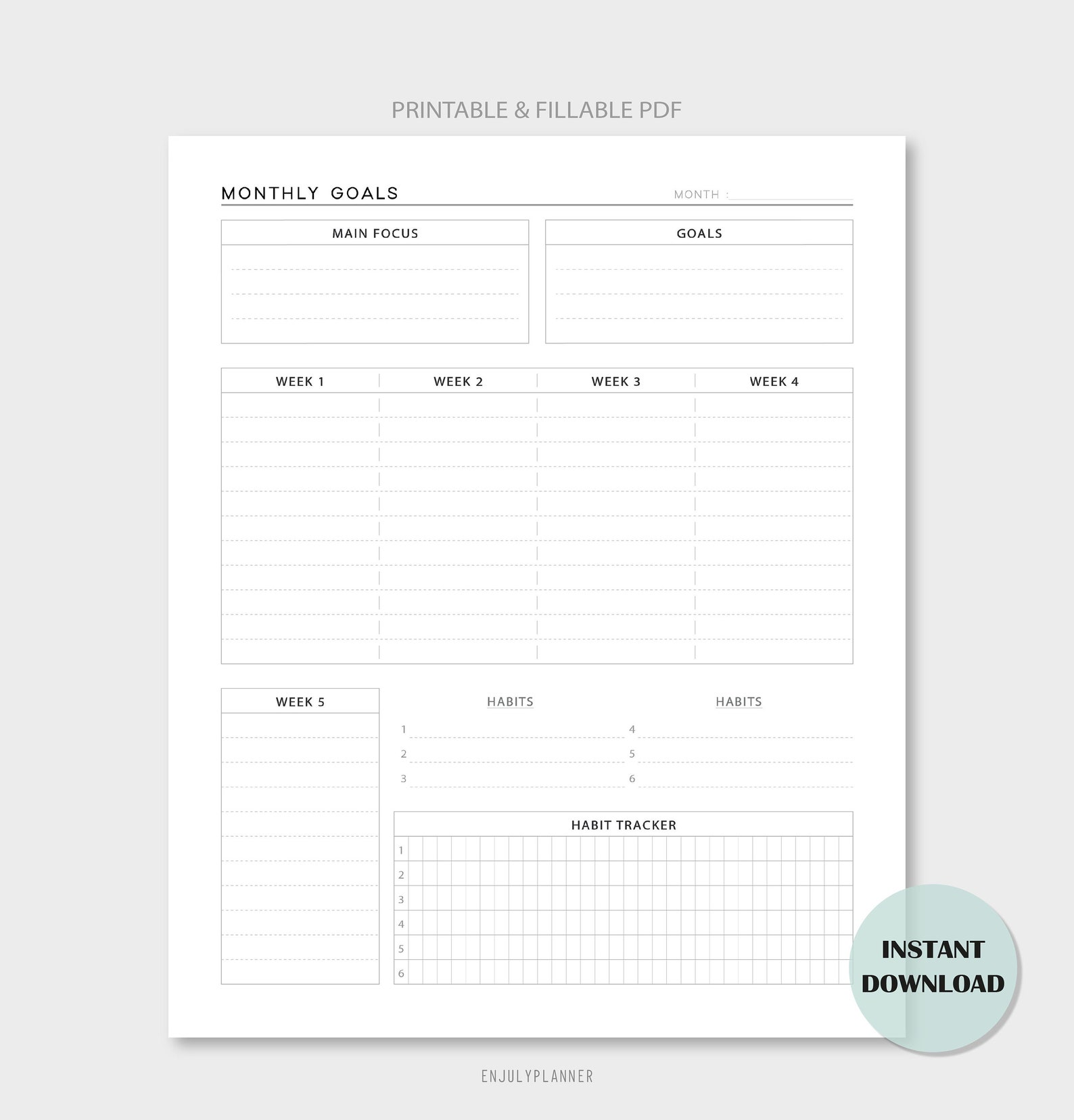 Printable Monthly Goal Plan: Fillable A5 Planner (digital Download) - Etsy