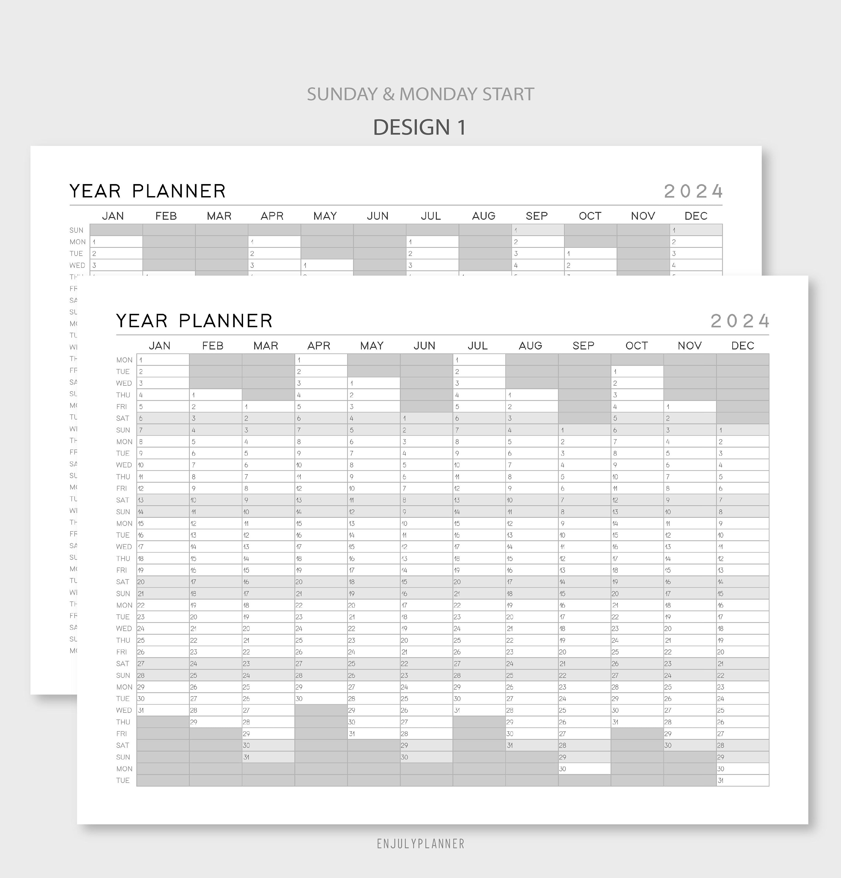 2024 Yearly Planner Printable Yearly Calendar Landscape Year at A ...
