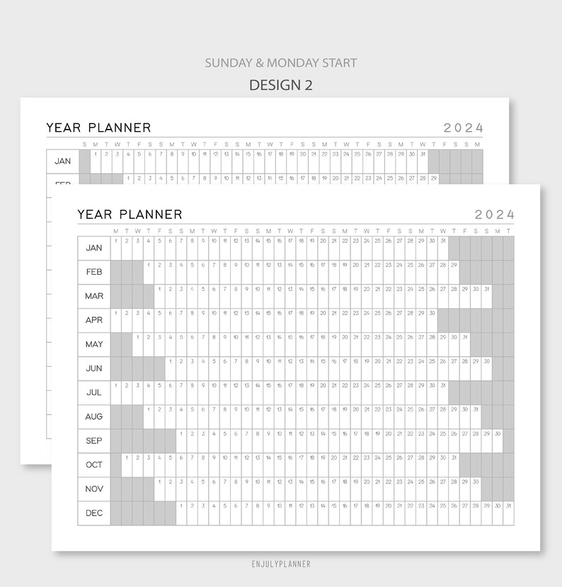 2024 Yearly Planner Printable Yearly Calendar Horizontal Year at A ...