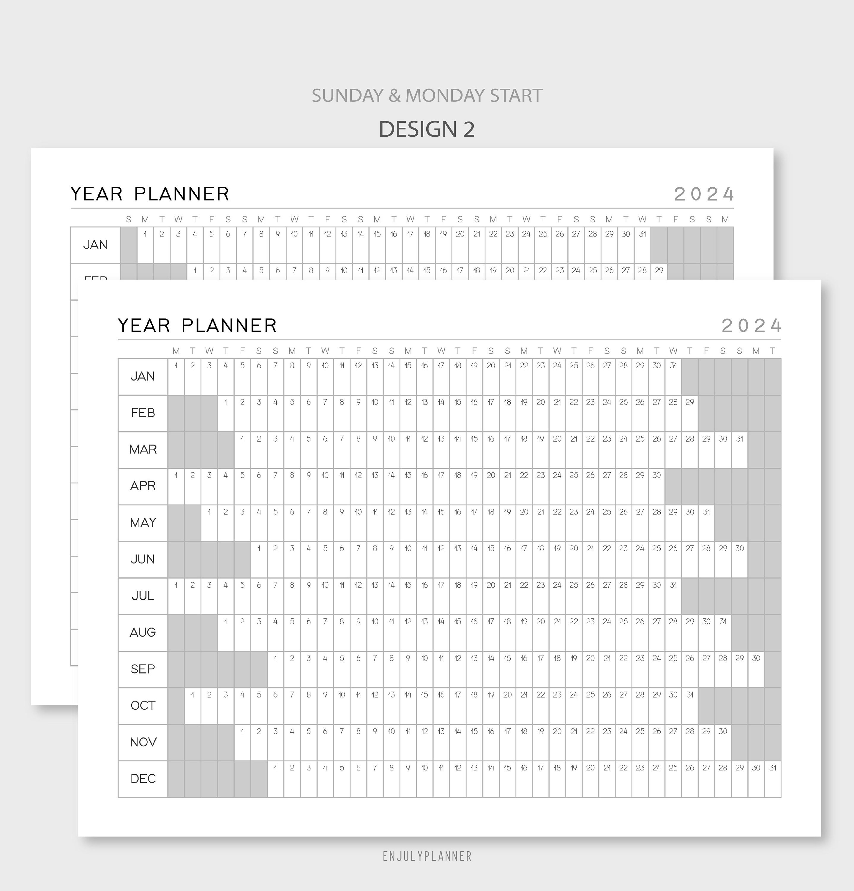 2024 Yearly Planner Printable Yearly Calendar Horizontal Year at A ...