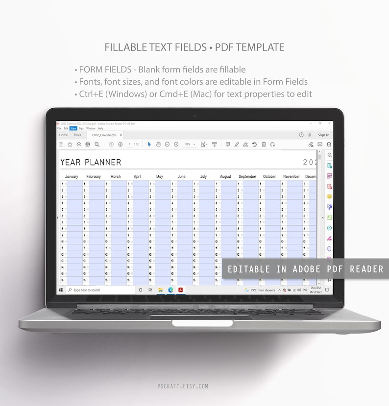 2024 Yearly Planner Printable Yearly Planner Horizontal Year at A ...