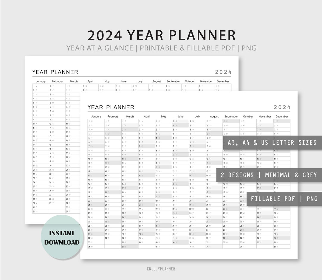 2024 Yearly Planner Printable Yearly Planner Horizontal - Etsy UK