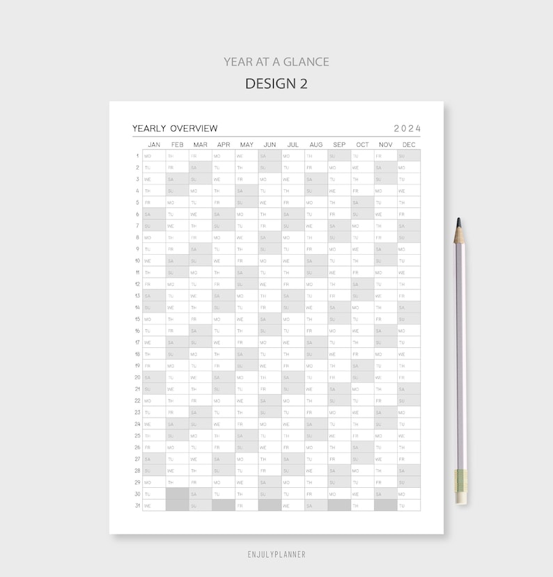 2024 Yearly Planner Printable Yearly Overview Yearly Tracker Year at A ...
