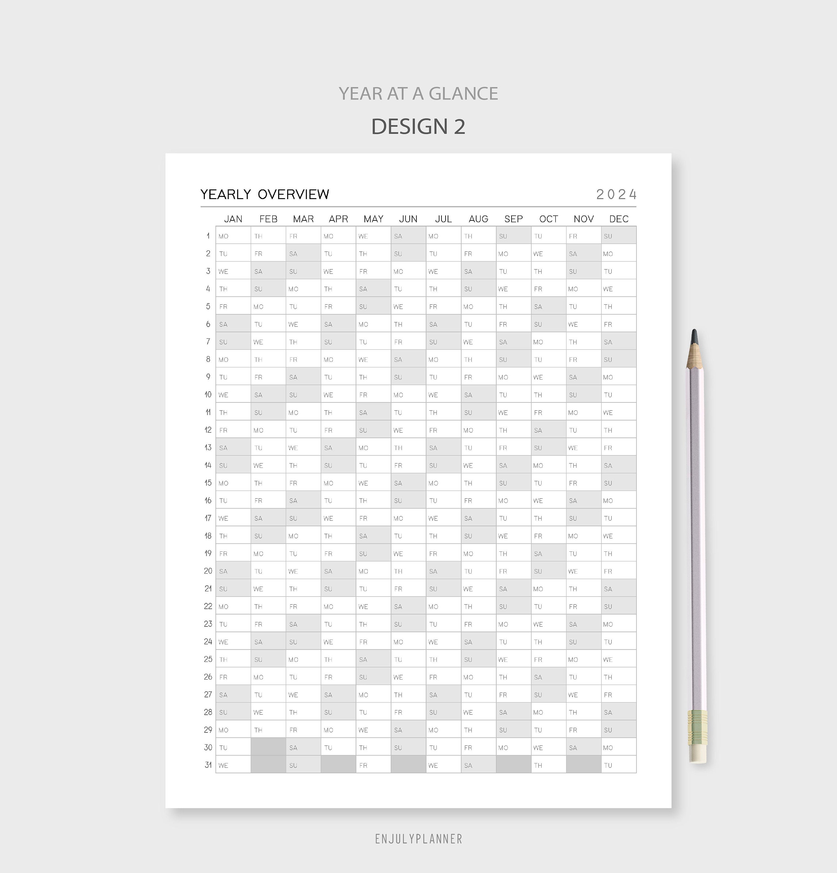 2024 Yearly Planner Printable Yearly Overview Yearly Tracker Year at A ...