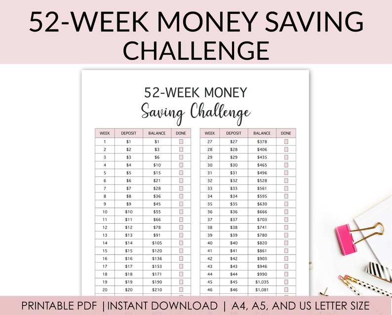 52 Week Saving Challenge Money Saving Chart Money Saving - Etsy
