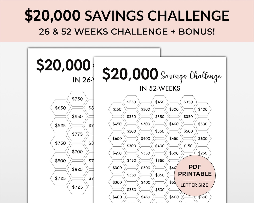 20000 Savings Challenge Printable, 20k Savings Challenge, Money Saving ...