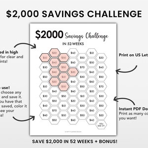 2000 Money Saving Challenge, 2000 Savings Tracker, Emergency Fund ...