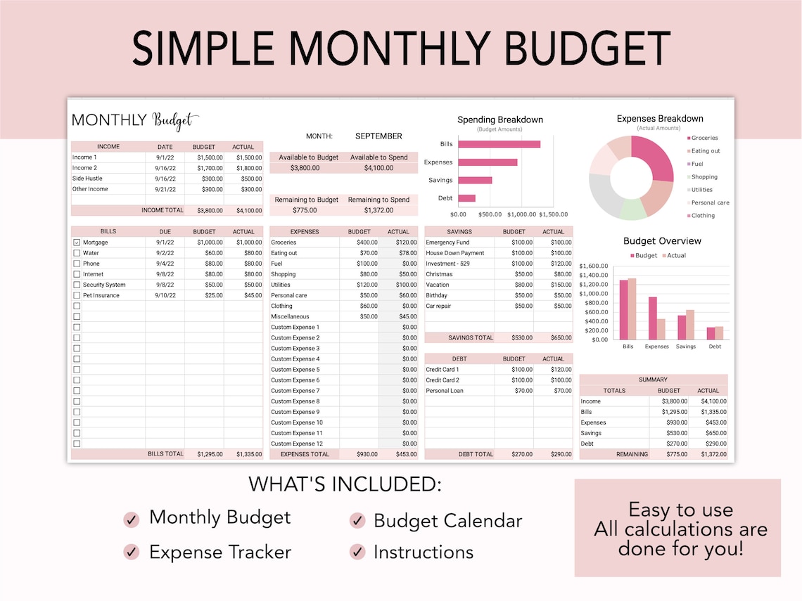 Monthly Budget Spreadsheet Excel Budget Template Excel - Etsy