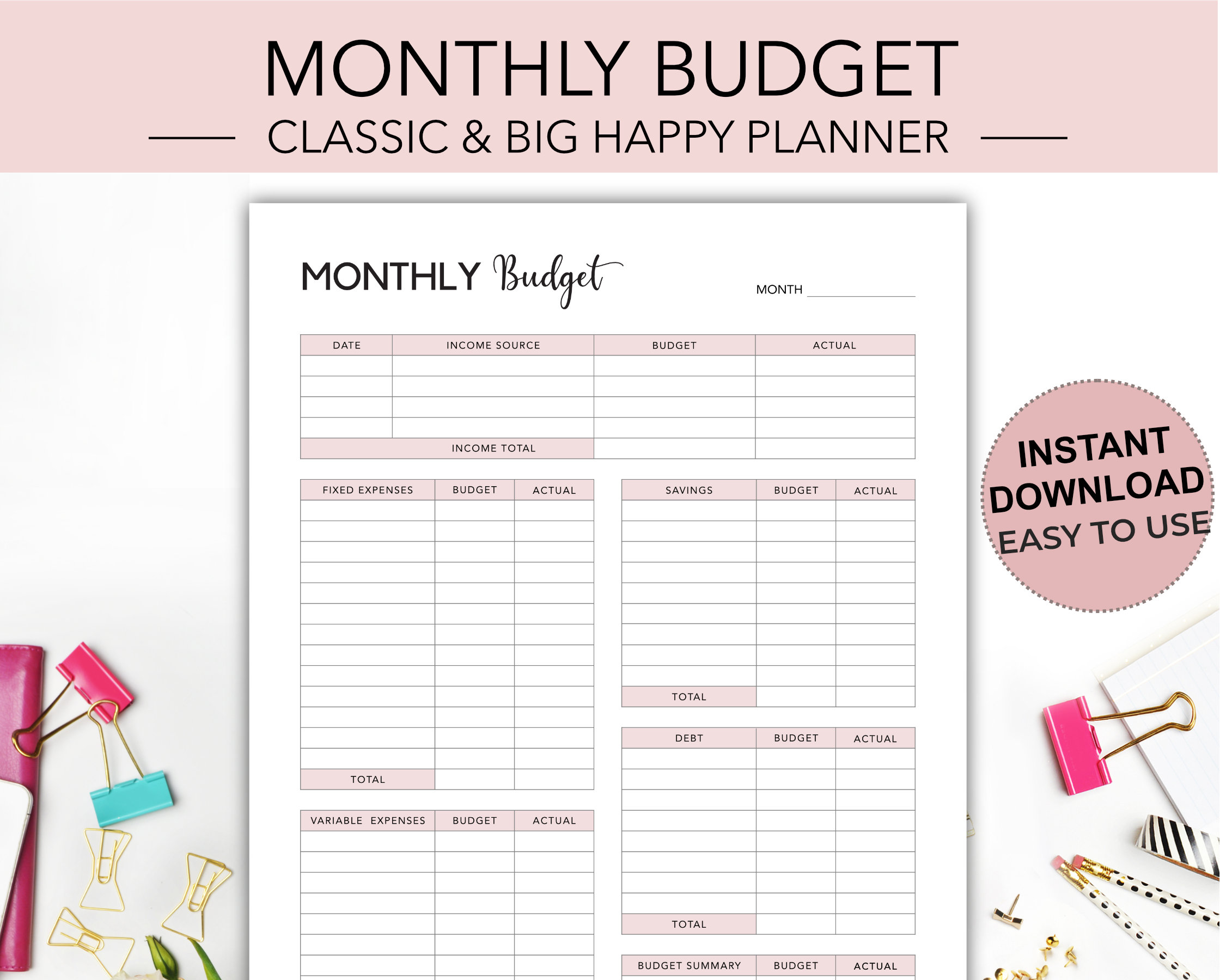 Classic Happy Planner Monthly Budget Budget Planner Happy | Etsy