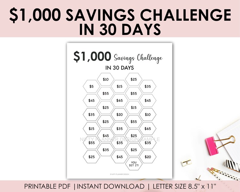 1000 Money Saving Challenge Save 1000 in 30 days 1000 | Etsy