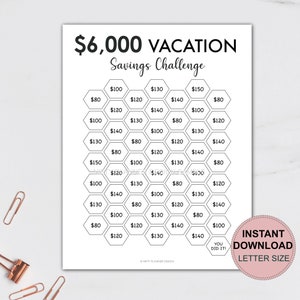 6,000 Vacation Savings Challenge, 6000 Savings Tracker, Emergency Fund ...
