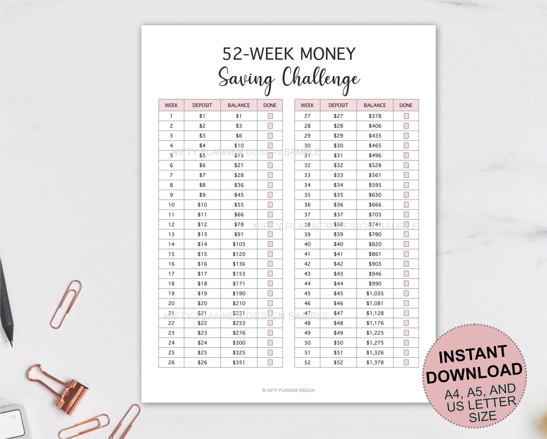 52 Week Saving Challenge Money Saving Chart Money Saving - Etsy