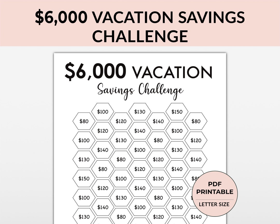 6,000 Vacation Savings Challenge, 6000 Savings Tracker, Emergency Fund ...