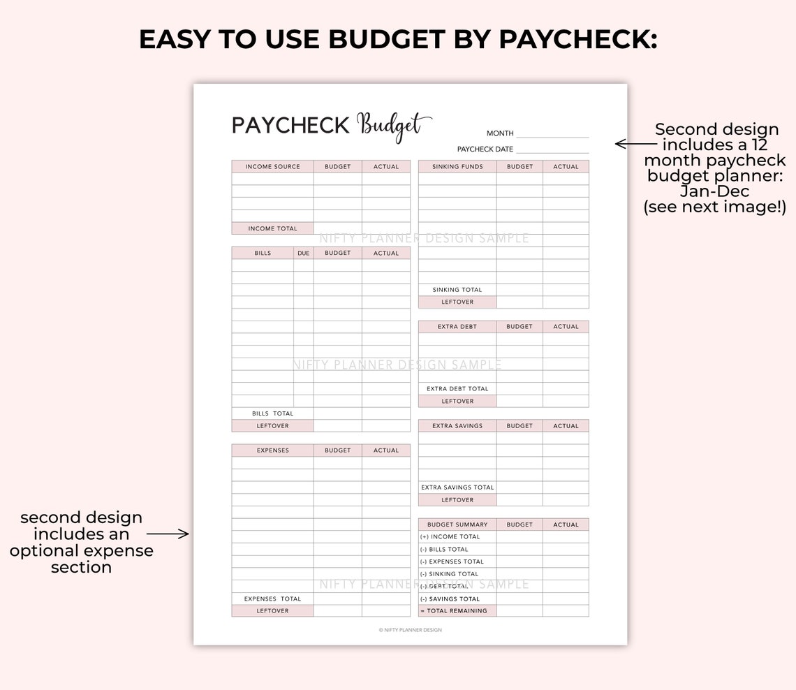 Paycheck Budget Planner Paycheck Budget Planner Paycheck - Etsy