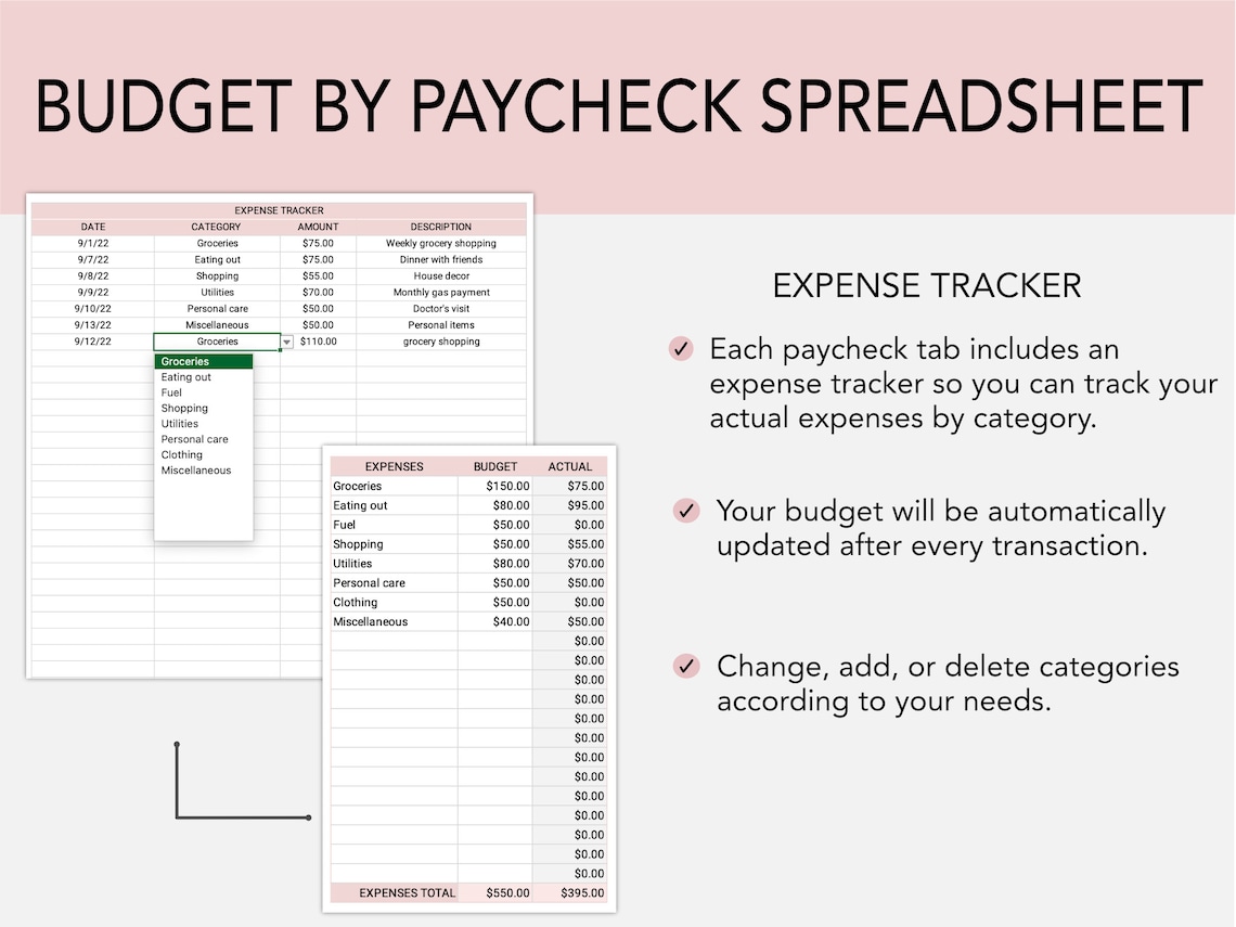Excel Budget by Paycheck Spreadsheet Paycheck Budget - Etsy