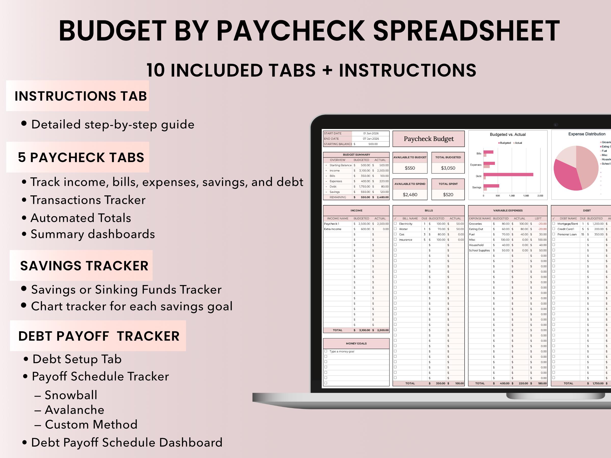Excel Budget by Paycheck, Bi-weekly Budget, Paycheck Budget Template ...