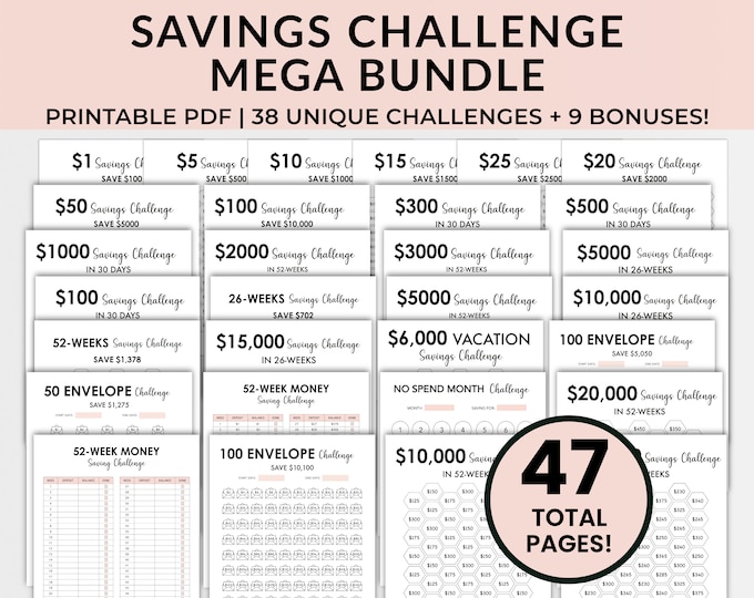 5K TOTAL 100 Envelope Savings Challenge & Cash Envelopes Budget Binder ...