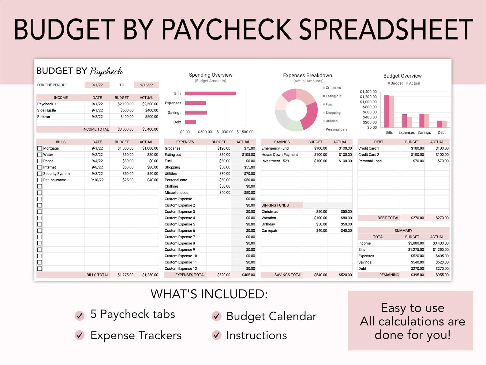 Excel Budget by Paycheck Spreadsheet Paycheck Budget - Etsy