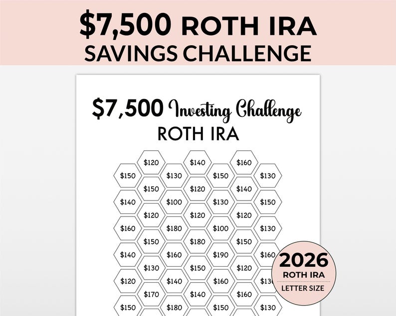 7500 Roth IRA 2026 Savings Challenge Tracker, 7500 Savings Challenge ...