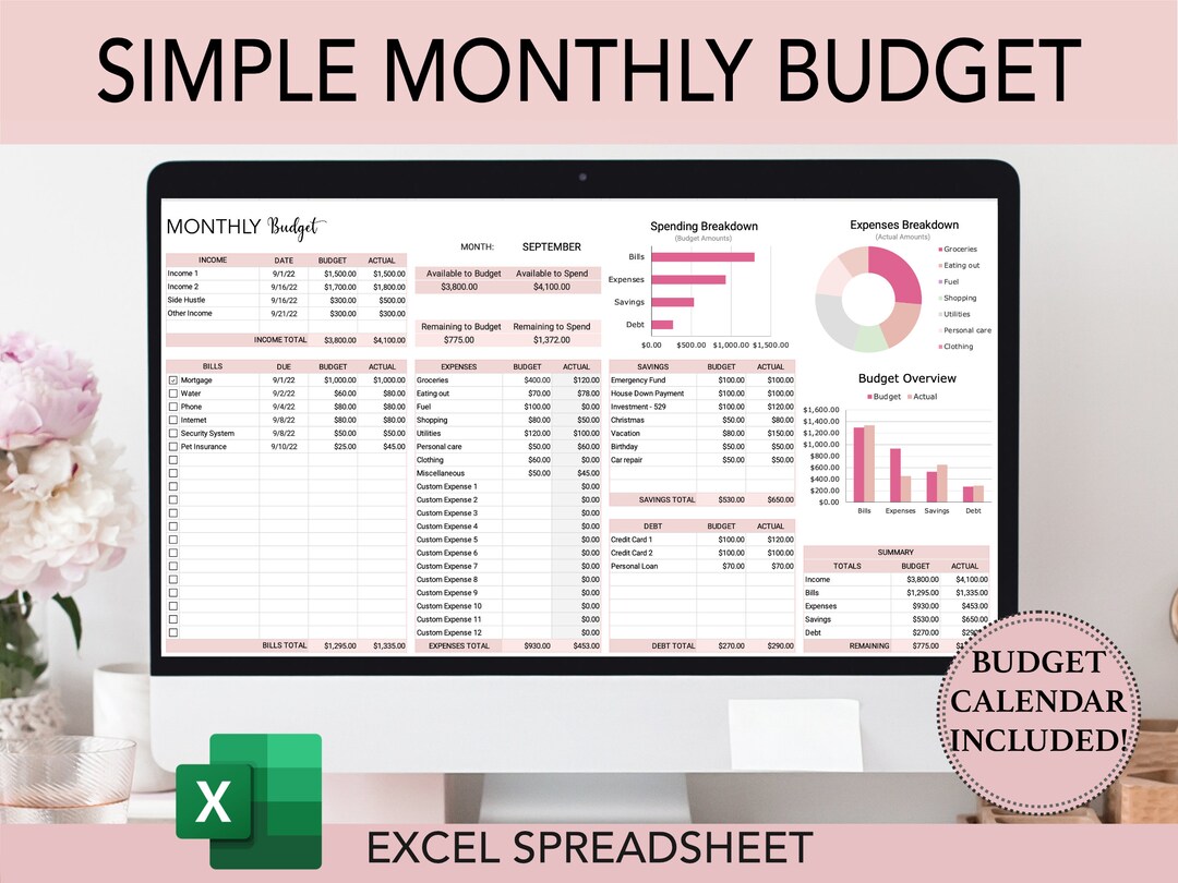 Monthly Budget Spreadsheet Excel Budget Template Excel Etsy