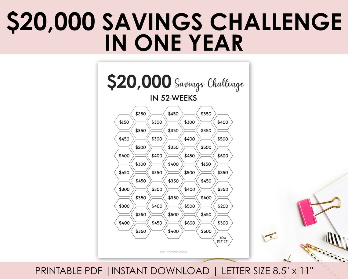 20000 Money Saving Challenge 20000 Savings Tracker Etsy