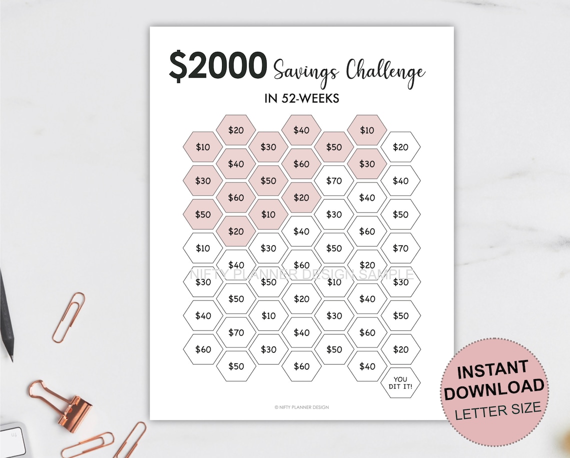 2000 Money Saving Challenge 2000 Savings Tracker Emergency | Etsy