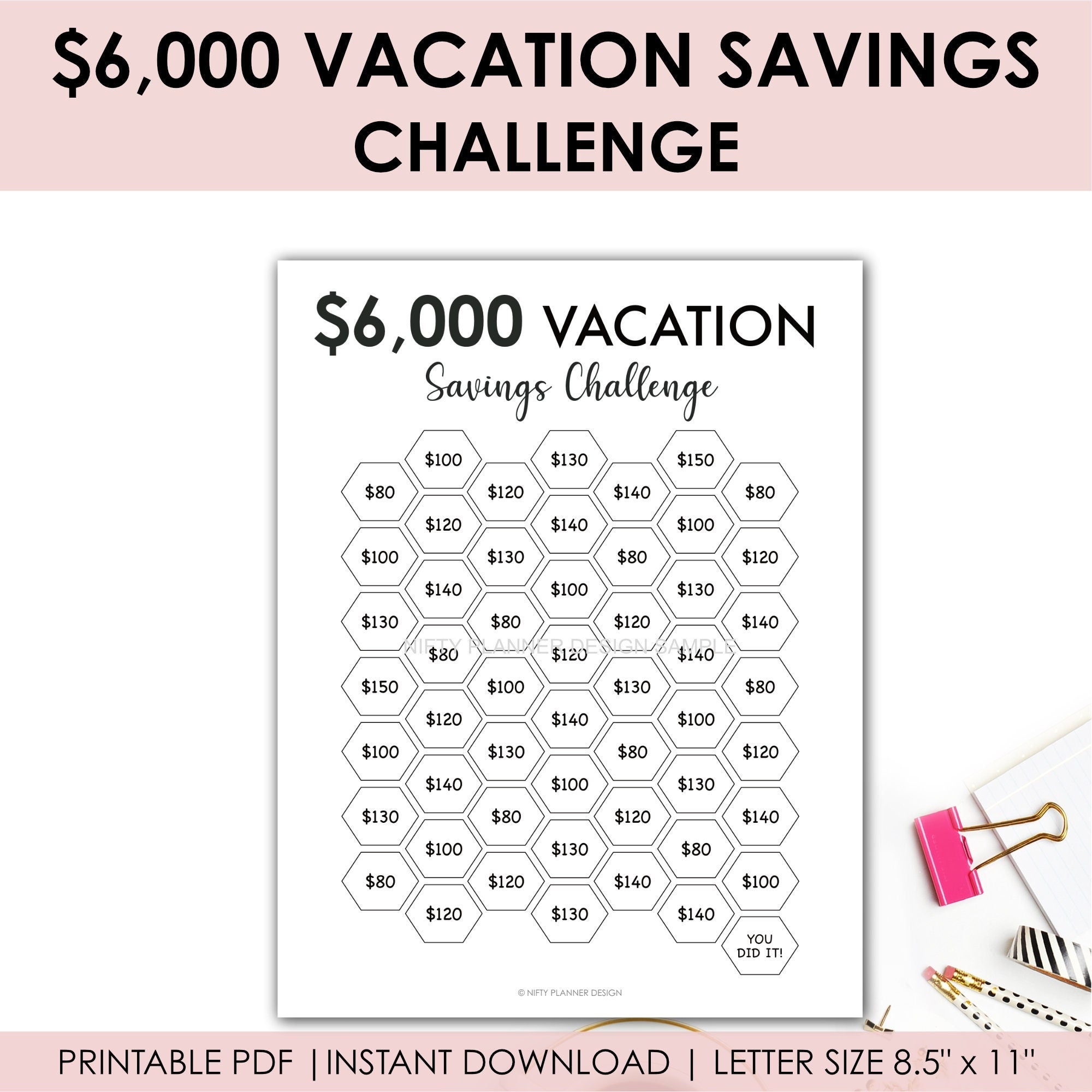 6000 Vacation Savings Challenge 6000 Savings Tracker - Etsy