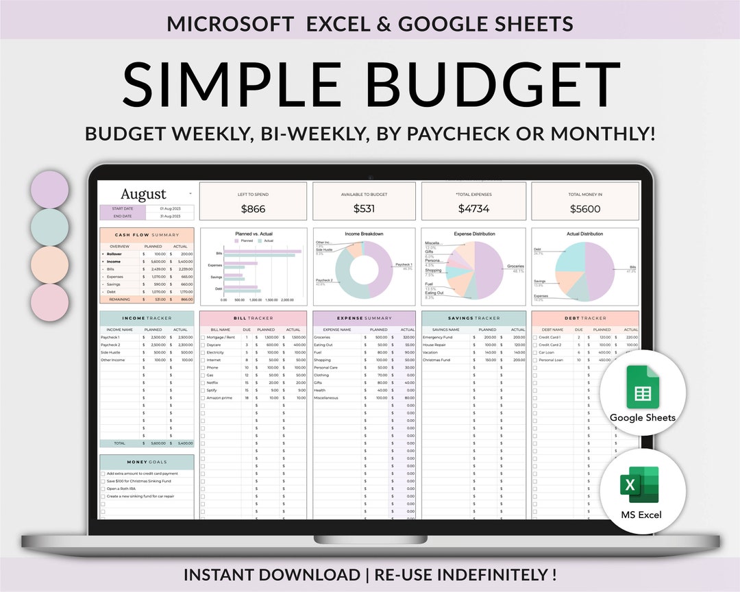 Excel Budget Template, Budget Spreadsheet Google Sheets, Monthly Budget ...