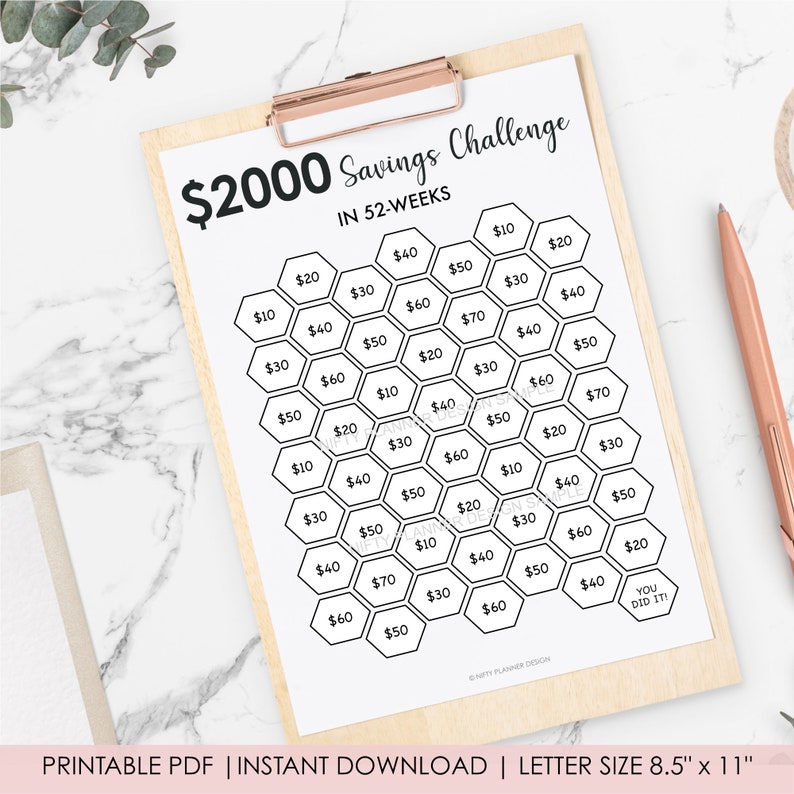 2000 Money Saving Challenge 2000 Savings Tracker Emergency - Etsy
