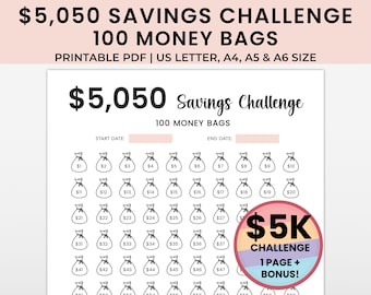 5000 Money Saving Challenge, 5000 Savings Tracker, Money Saving Challenge Printable 5k Savings ...