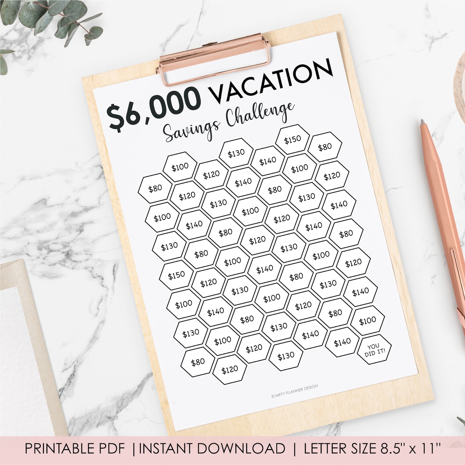 6,000 Vacation Savings Challenge, 6000 Savings Tracker, Emergency Fund ...