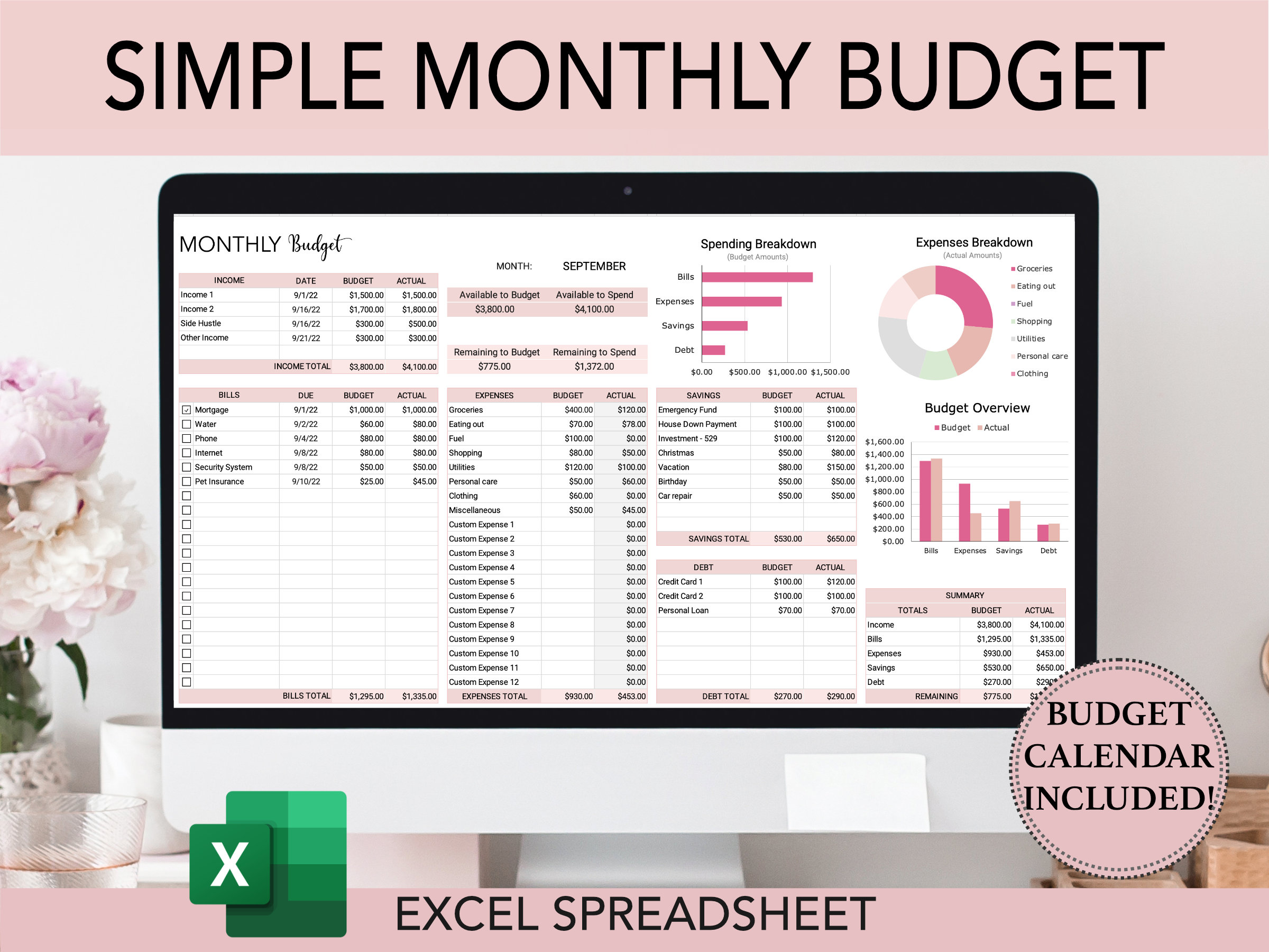 Monthly Budget Spreadsheet Excel Budget Template Excel Etsy